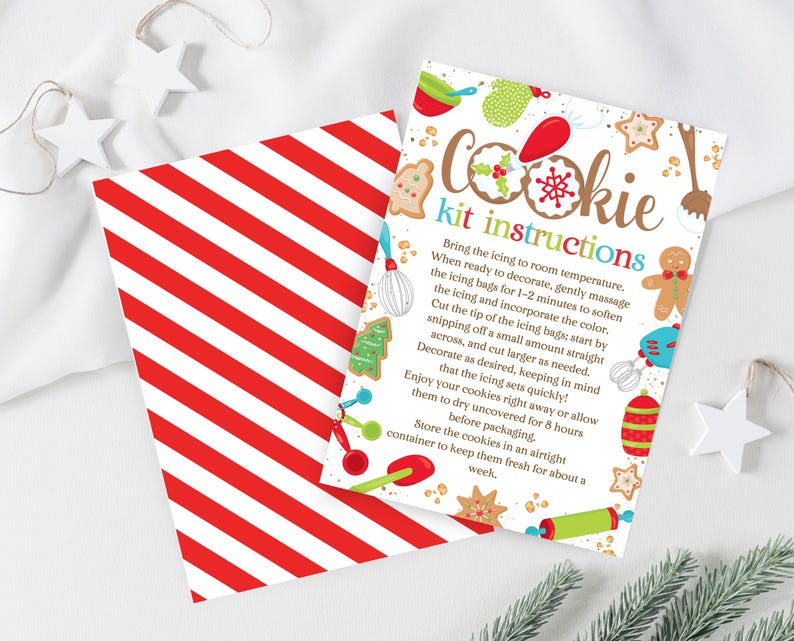 Editable Christmas Cookie Instructions Card Template, Editable Cookie ...