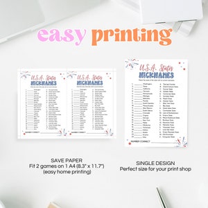 Printable 4th of July USA States Nicknames Game, July 4th Games ...