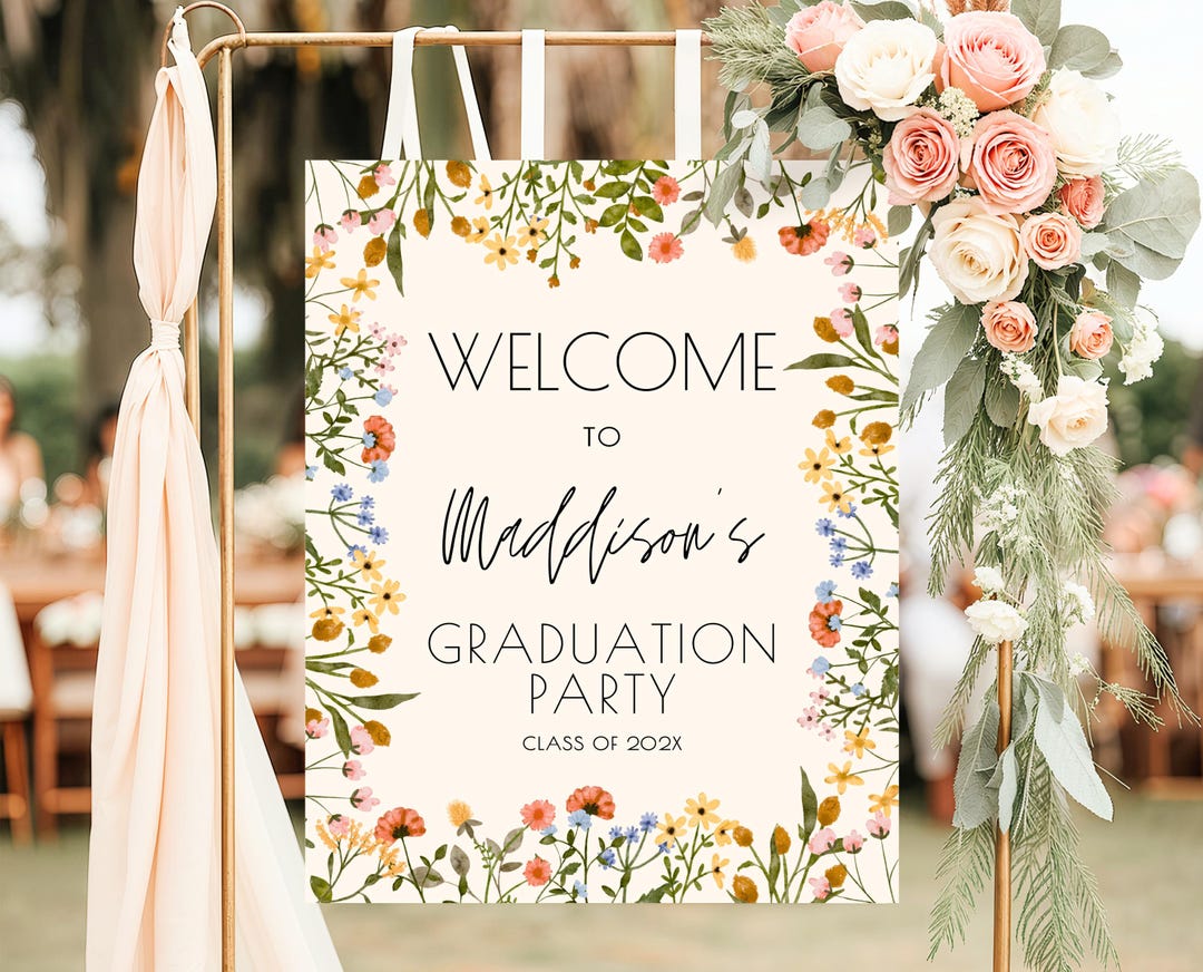 Wildflower Graduation Welcome Sign: Editable Floral Brunch Decor (16x20 ...