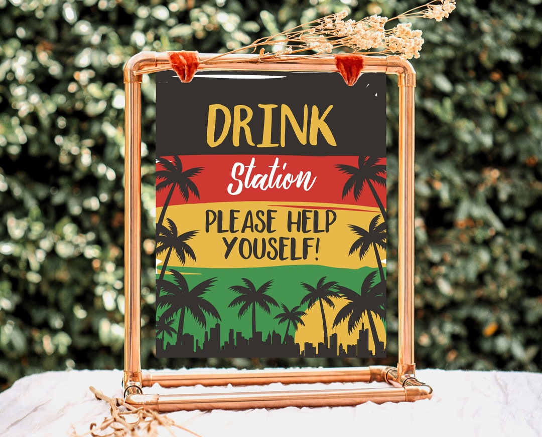 Drink Station Sign Reggae Birthday, Reggae 1st Birthday Sign, Jamaican ...