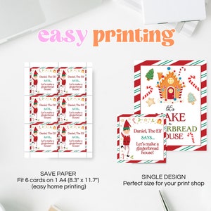 Editable Elf Gingerbread House Activity Template, Elf Mini Note Cards ...