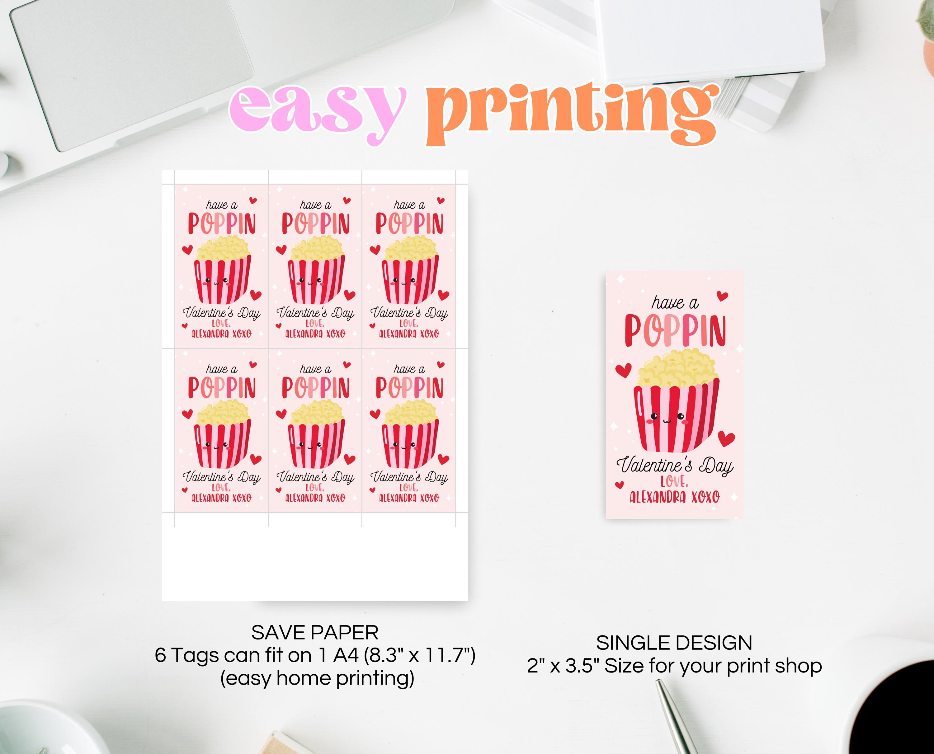 Editable Valentine Popcorn Gift Tag, Poppin Valentine Gift Tags, School ...