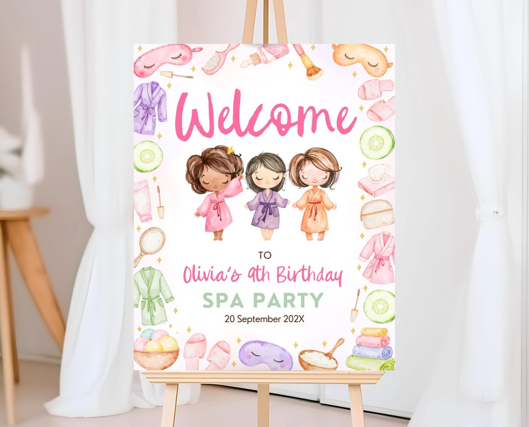 Editable Spa Birthday Welcome Sign: Pink Glam Party Decor (canva ...