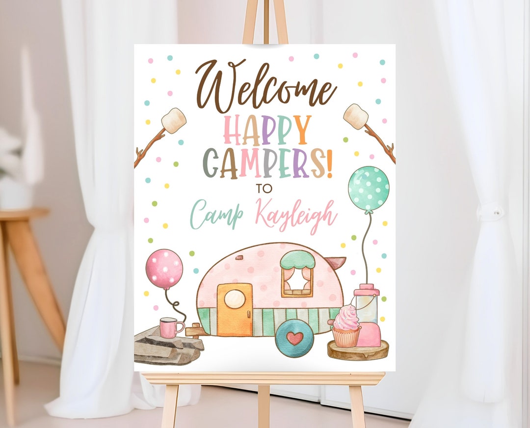 Editable Camping Birthday Welcome Sign, Camping Party Welcome Poster ...