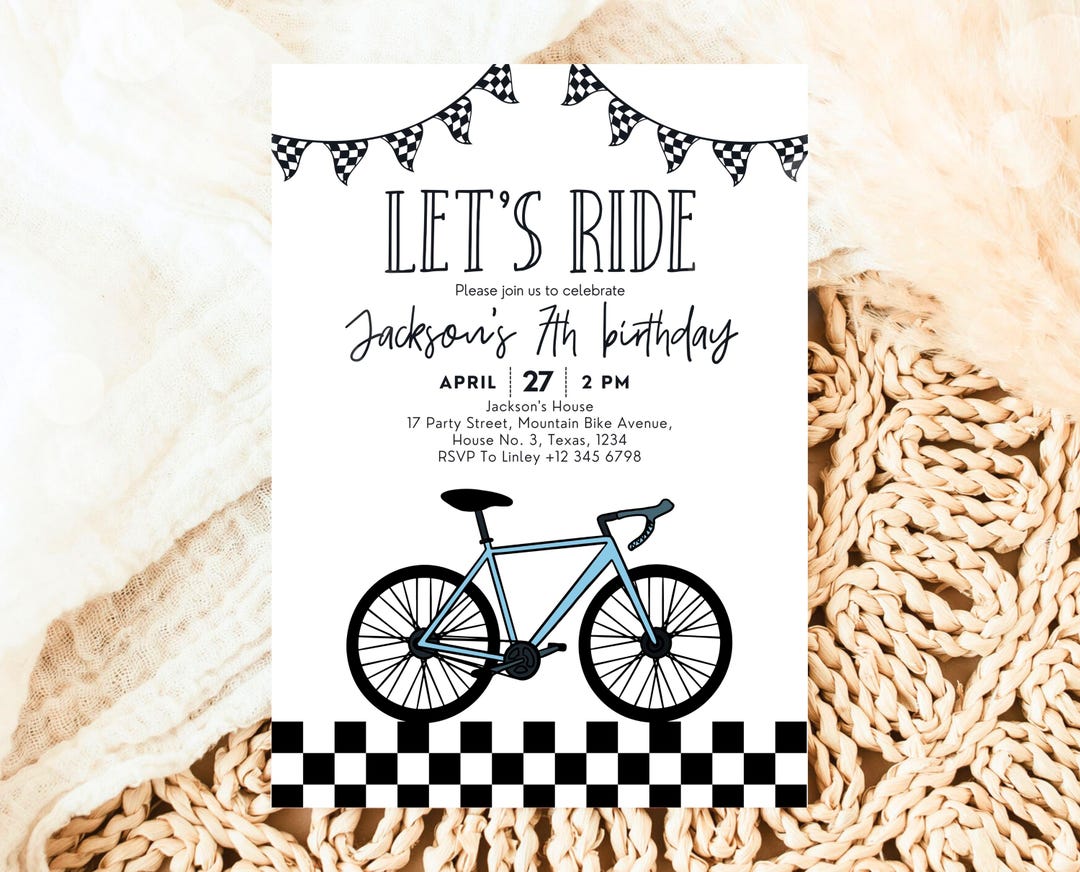 Editable Bicycle Birthday Invitation, Blue Bicycle Birthday, Boy Bike ...