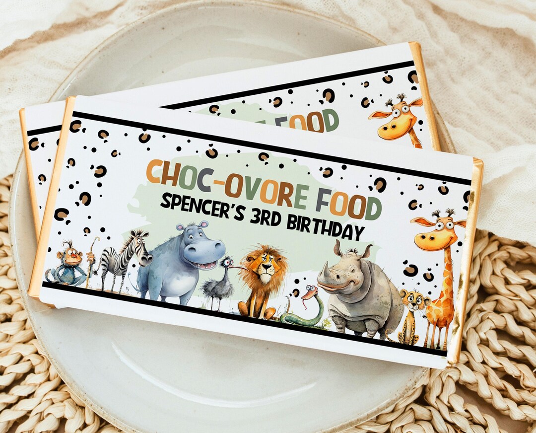 Editable Wild Animals Birthday Candy Bar Wrapper Template, Birthday ...