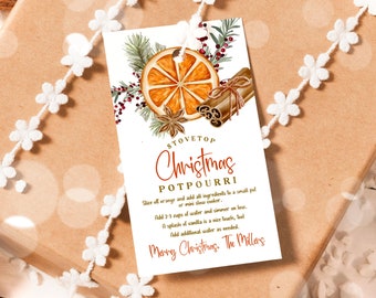 Editable Christmas Potpourri Recipe Tag Template, Christmas Holiday ...