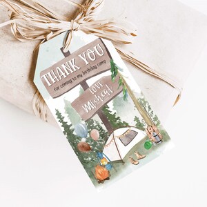 Editable Boy Camp Party Favor Tag, Camp Out Birthday Thank You Tag ...