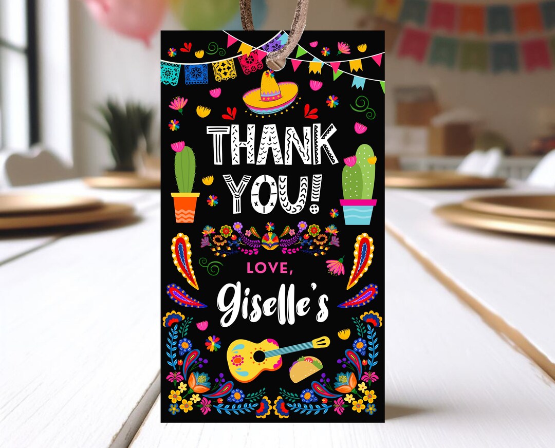 Editable Fiesta Birthday Favor Tag, Mexican Theme Party Tag, Cactus ...
