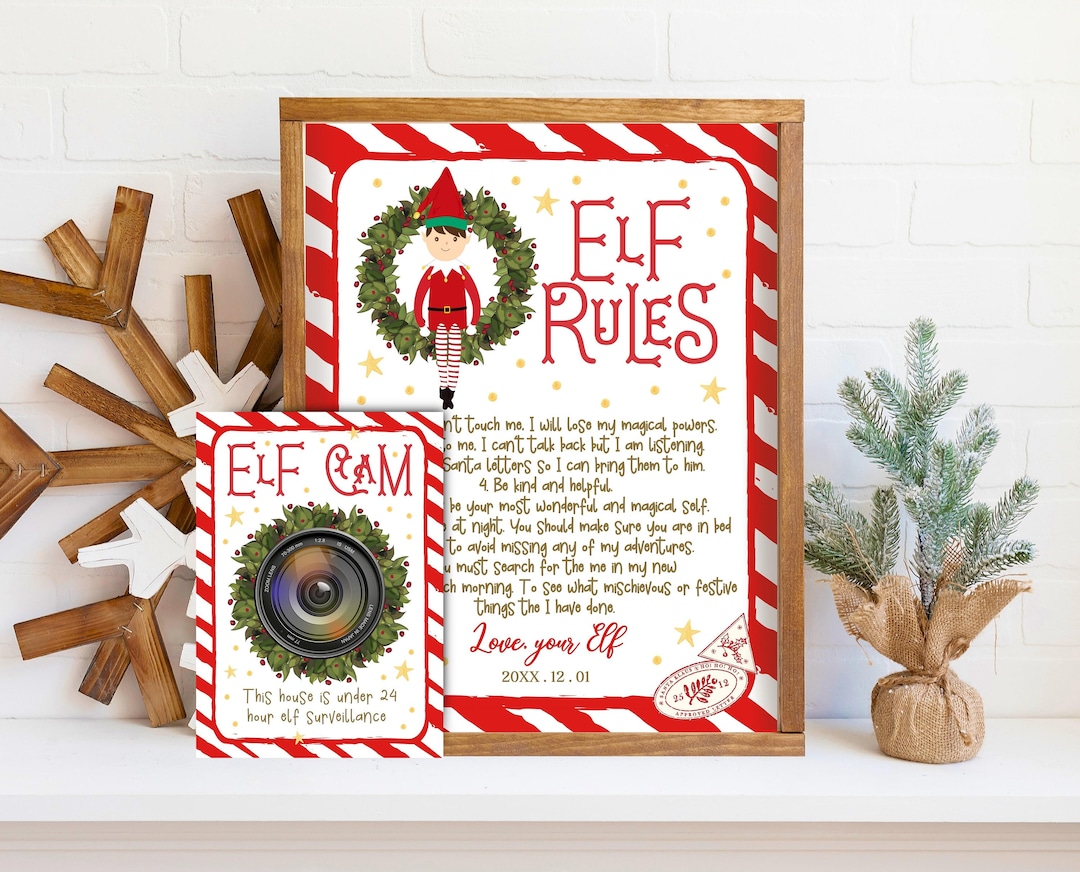 Christmas Elf Rules Sign With Elf Camera, Do Not Touch Me Christmas Elf ...