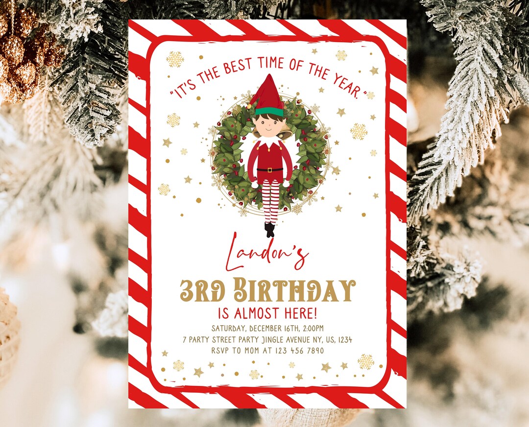 Editable Christmas Elf Birthday Invitation Template, Elf Birthday ...