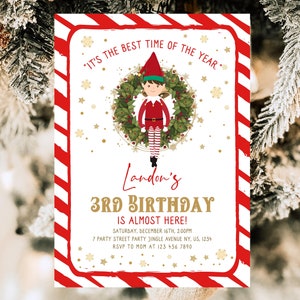 Editable Christmas Elf Birthday Invitation Template, Elf Birthday ...