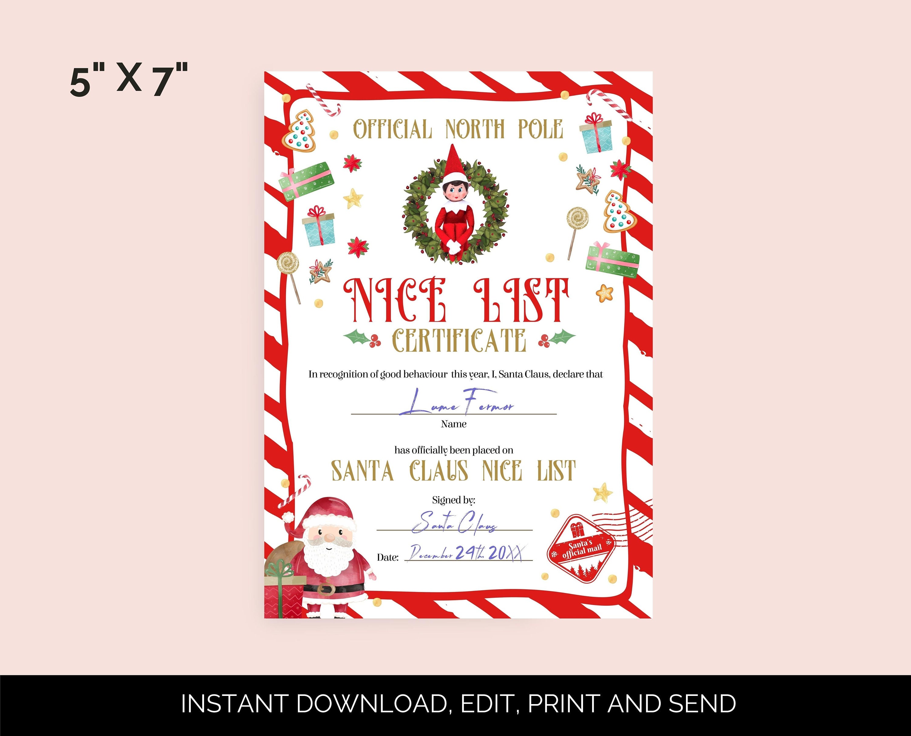 Editable Santa Clause Official Nice List Certificate Letter - Etsy