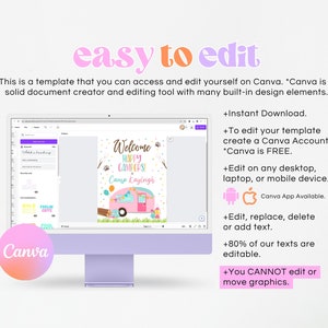 Editable Camping Birthday Welcome Sign, Camping Party Welcome Poster ...