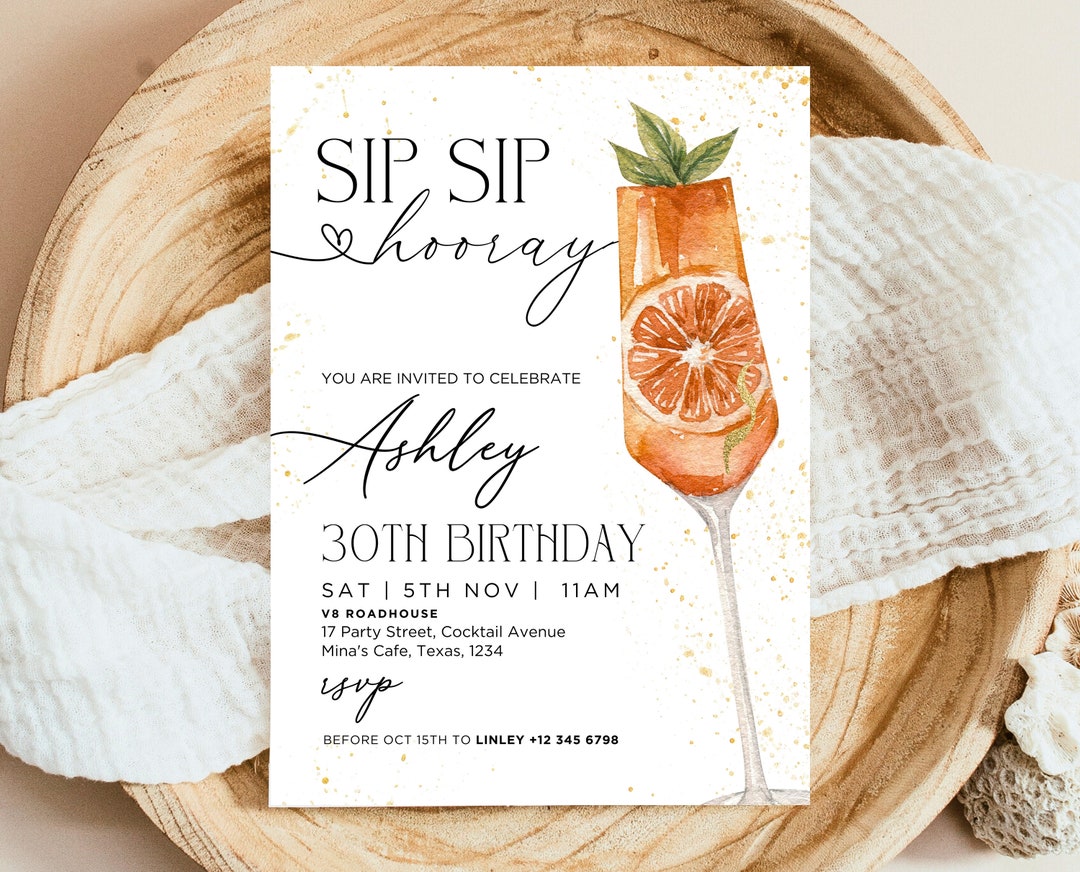 Editable Cocktail Birthday Invitation, Adult Birthday Party, SIP SIP It ...