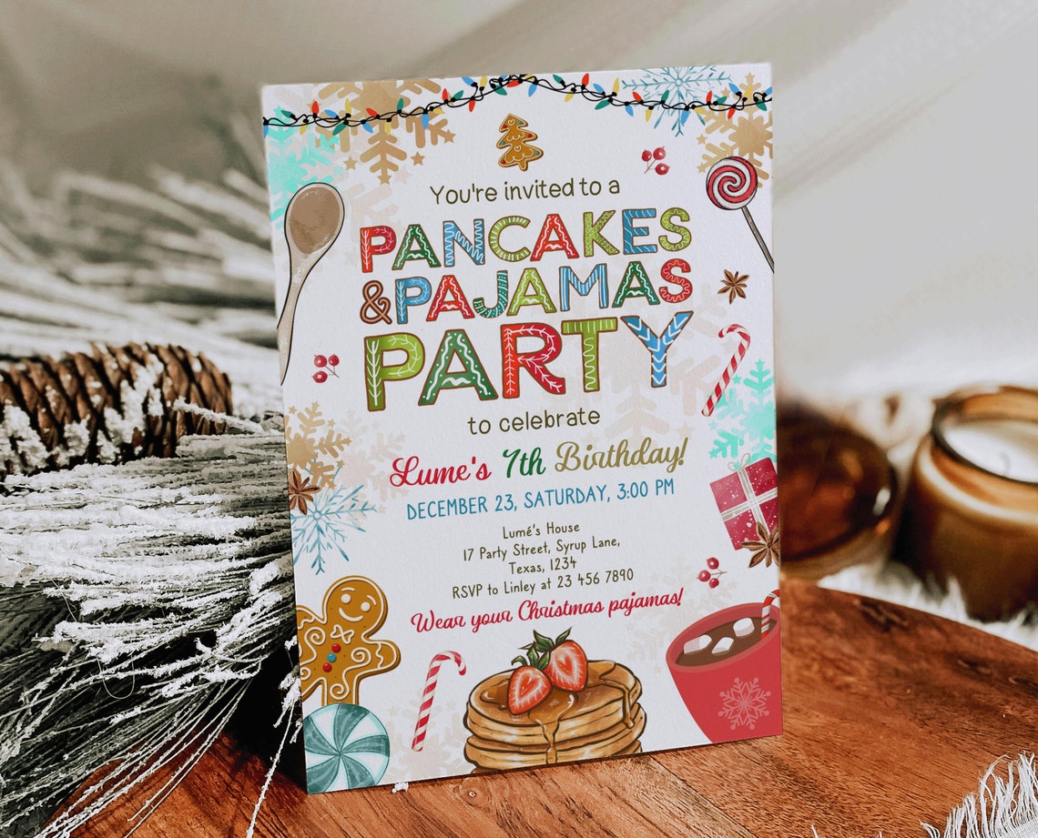 Editable Pancakes And Pajamas Party Christmas Birthday Etsy