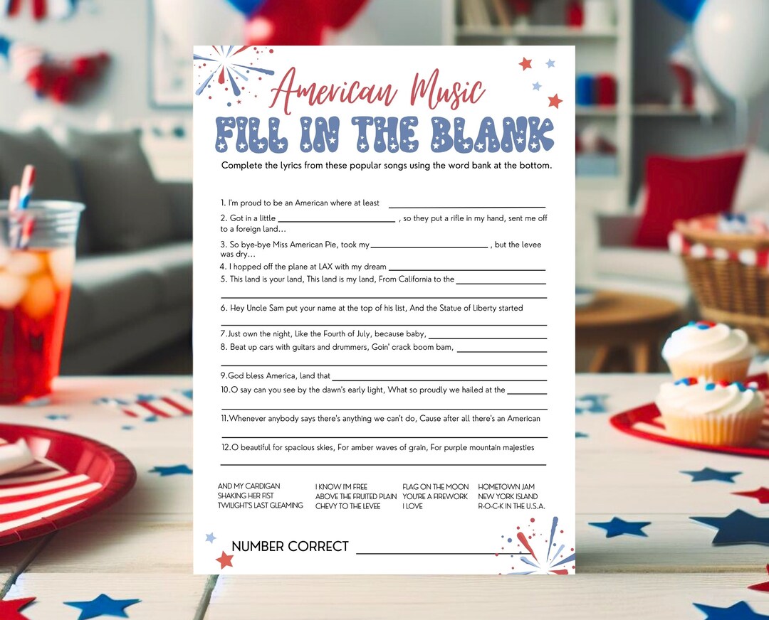 Printable 4th of July American Music Game, July 4th Games, Independence ...