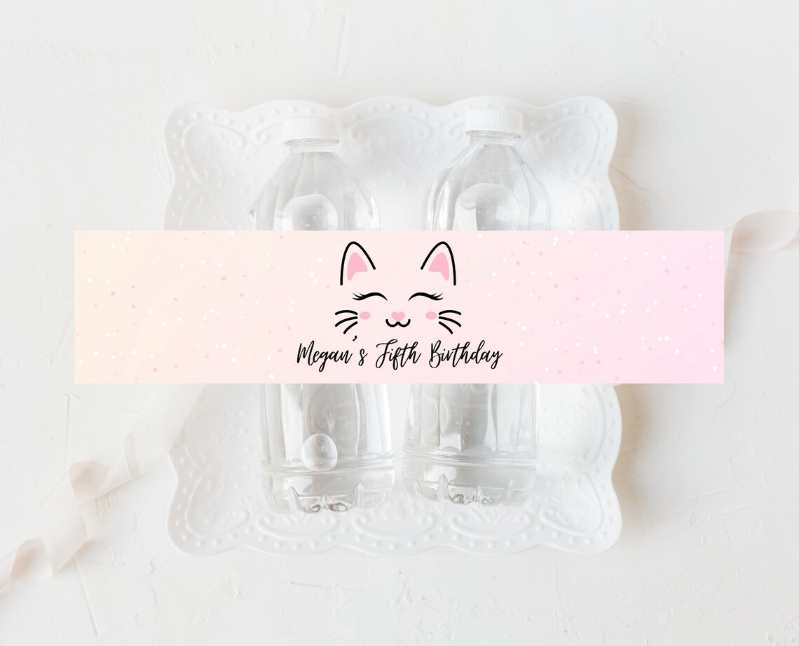 Editable Kitty Cat Birthday Water Bottle Label, Cat Birthday Bottle ...