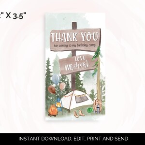 Editable Boy Camp Party Favor Tag, Camp Out Birthday Thank You Tag ...