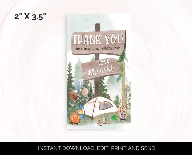 Editable Boy Camp Party Favor Tag Camp Out Birthday Thank You - Etsy
