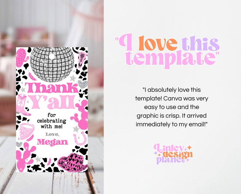 Editable Disco Cowgirl Birthday Favor Tag, Pink Rodeo Party (digital ...