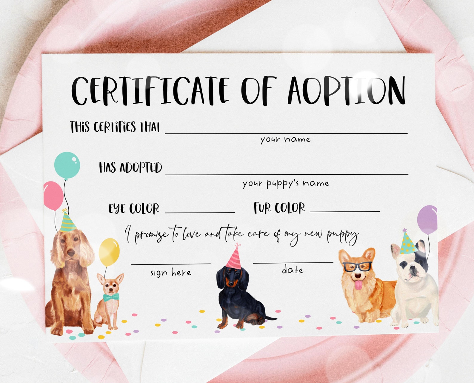 Editable Pet Adoption Certificate Puppy Birthday Adoption - Etsy