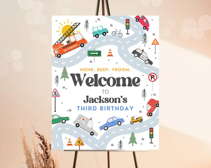 Editable Transportation Birthday Welcome Sign: Cars Theme (digital ...
