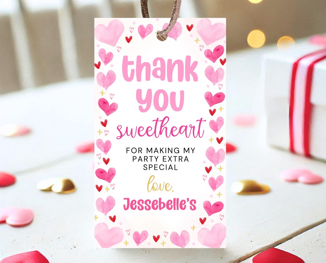 Editable Valentine Sweetheart Birthday Favor Tag, Watercolour Hearts ...