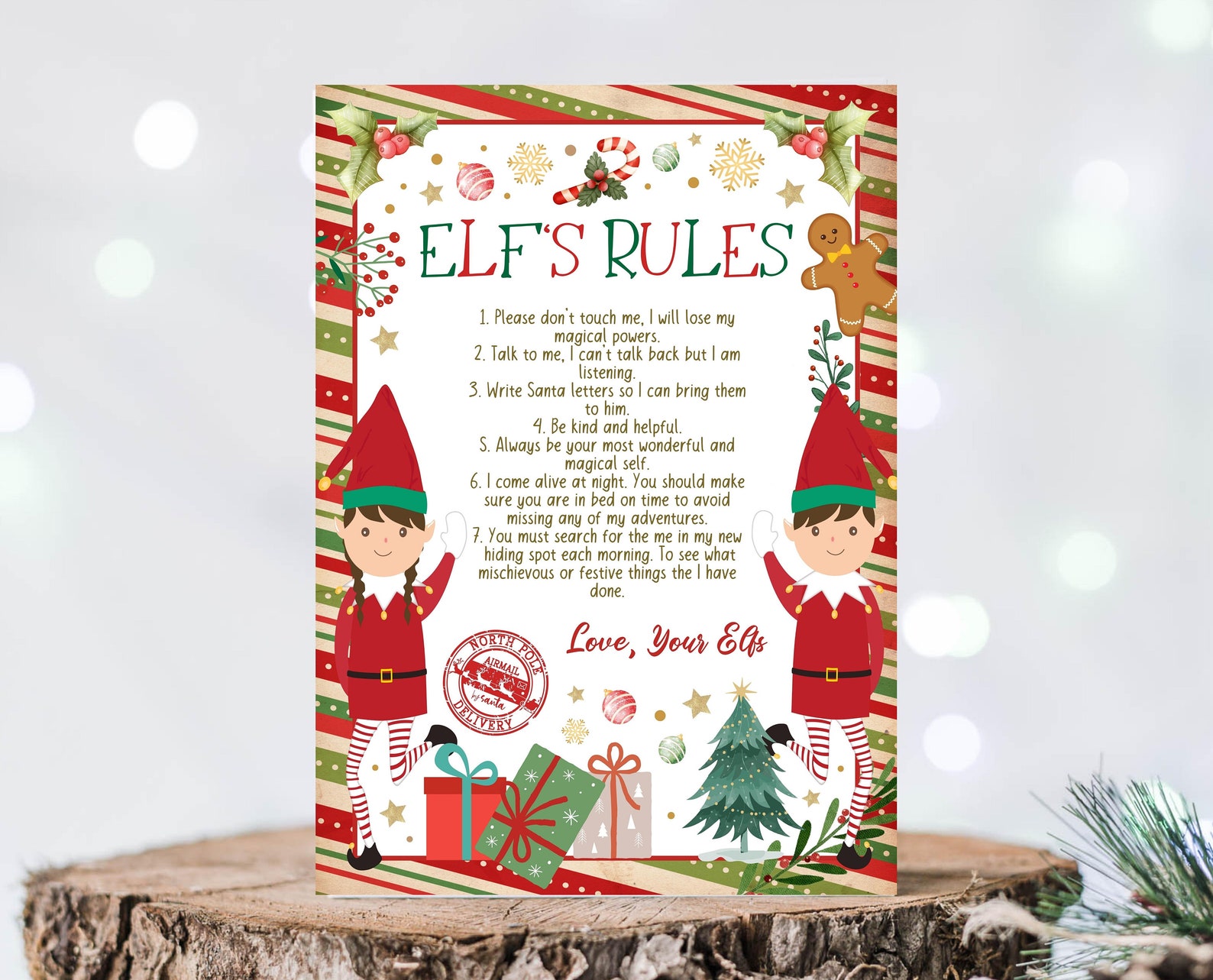 Editable Christmas Elf Magic Rules With 2 Elfs Template, Do Not Touch ...