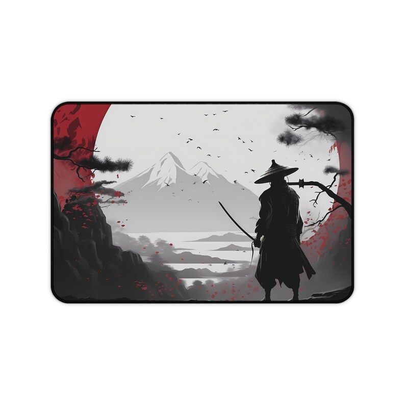 Japanese Mousepad Samurai Desk Mat Black and White Japanese Fantasy ...