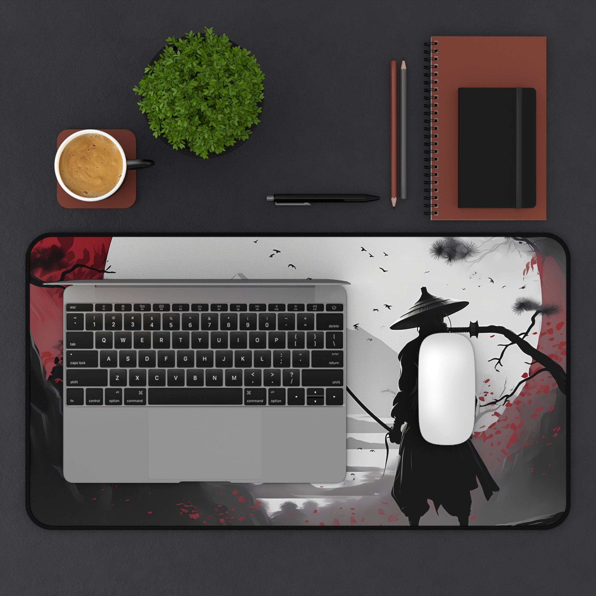 Japanese Mousepad Samurai Desk Mat Black and White Japanese - Etsy