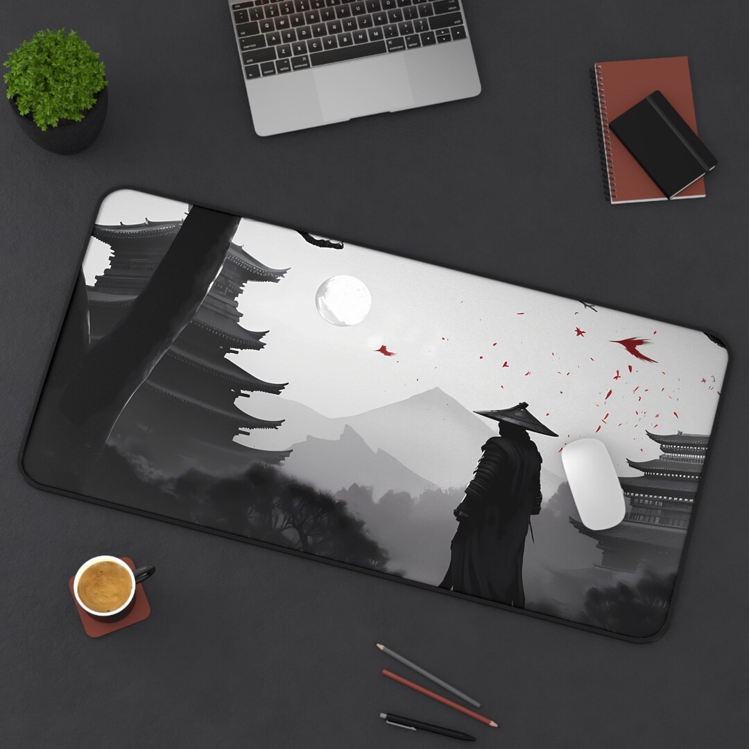 Japanese Mousepad Samurai Desk Mat Black and White Japanese Fantasy ...