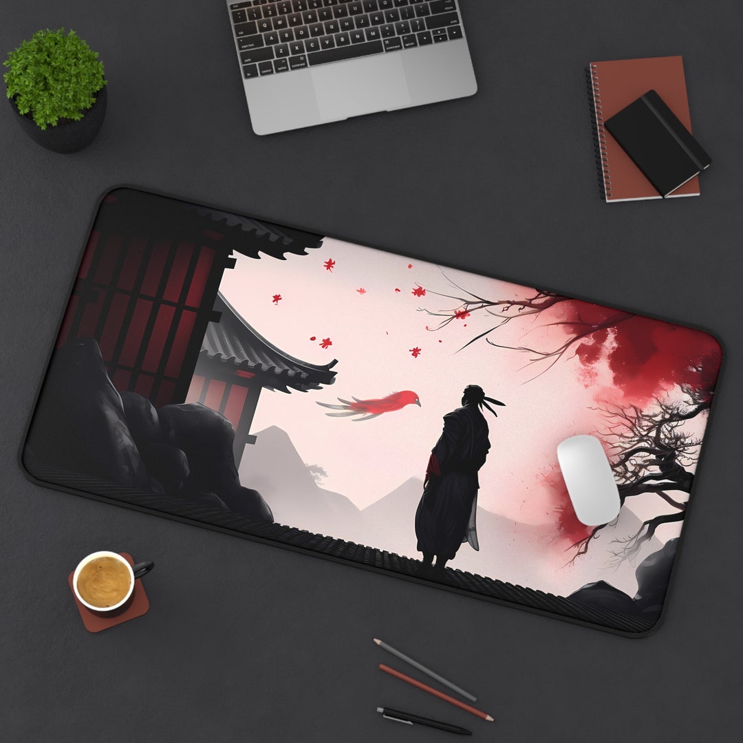 Japanese Mousepad Samurai Desk Mat Black and White Japanese Fantasy ...