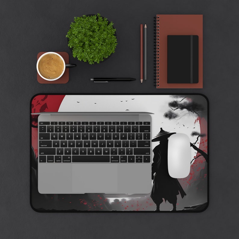 Japanese Mousepad Samurai Desk Mat Black and White Japanese Fantasy ...