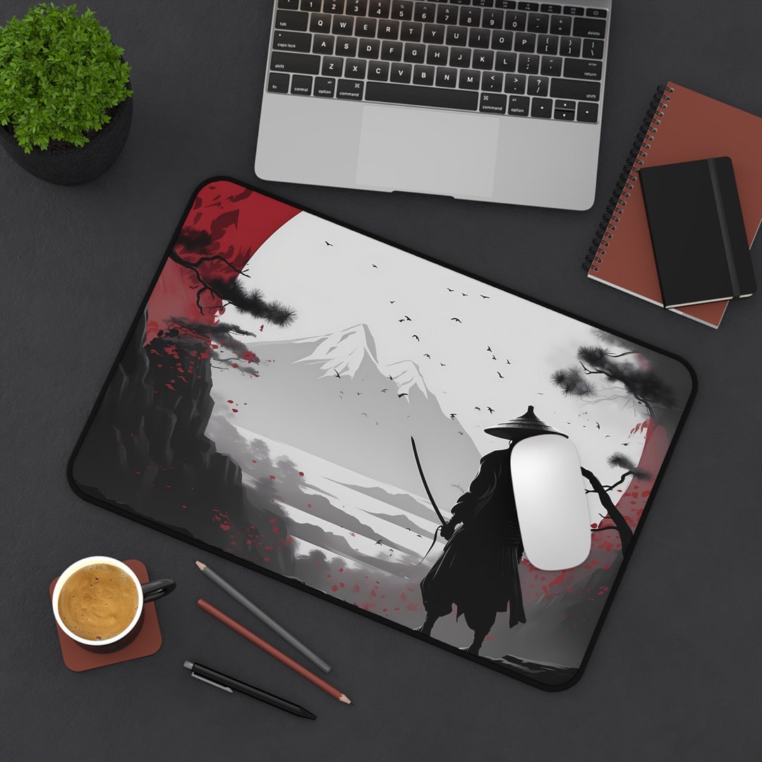 Japanese Mousepad Samurai Desk Mat Black and White Japanese Fantasy ...
