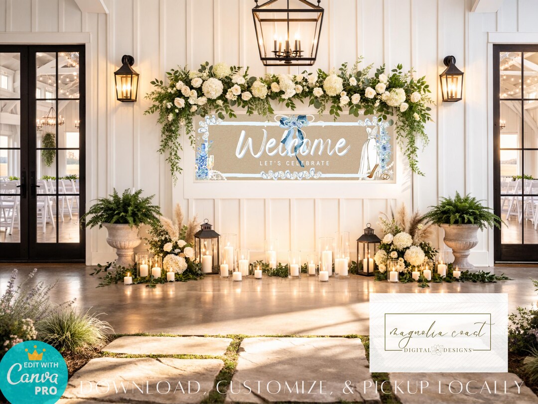 Editable Welcome Banner 2x6 | Coastal Wedding Sign | Canva Pro Template ...