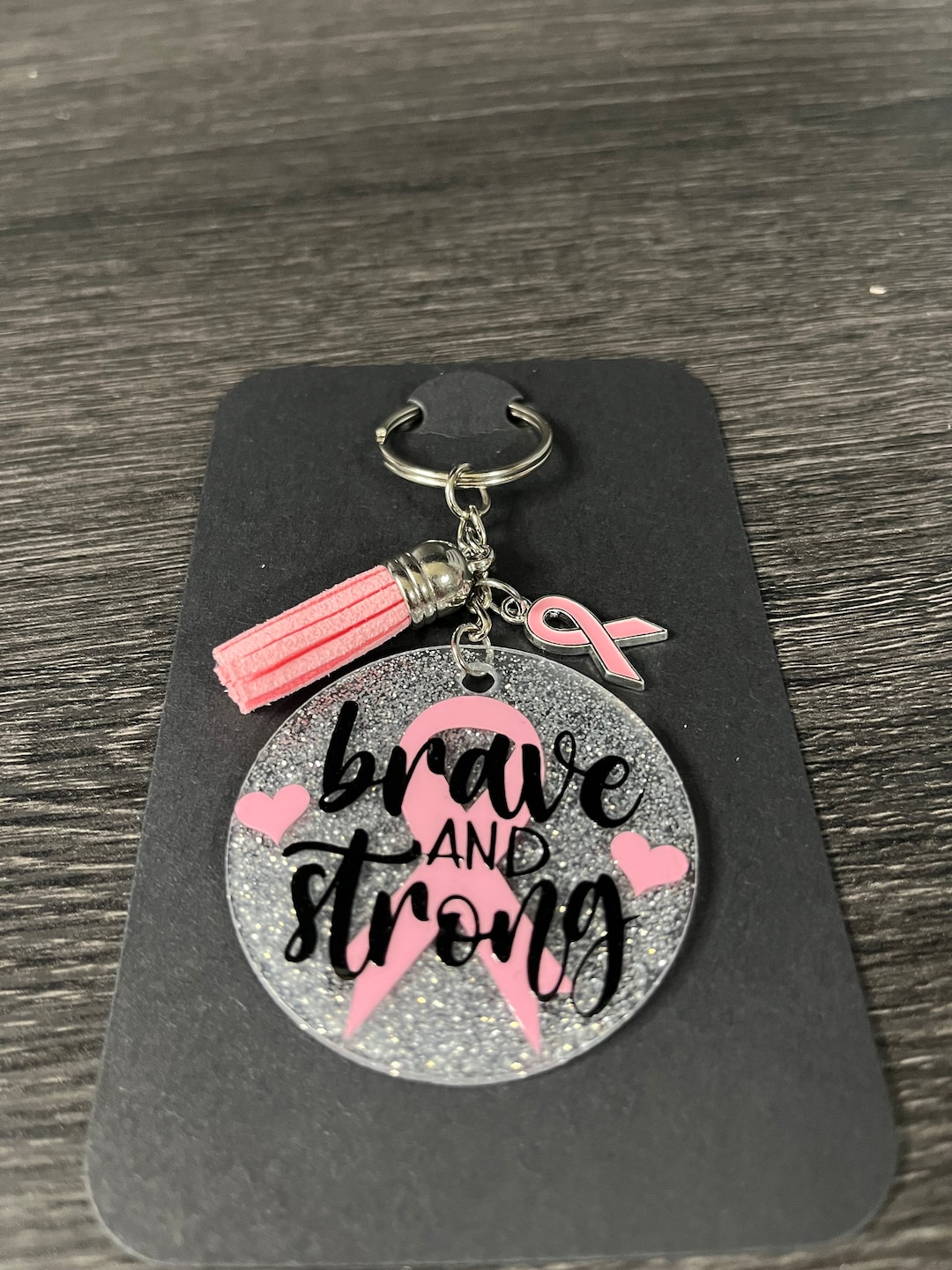 Brave and Strong Breast Cancer Awareness Keychain - Etsy
