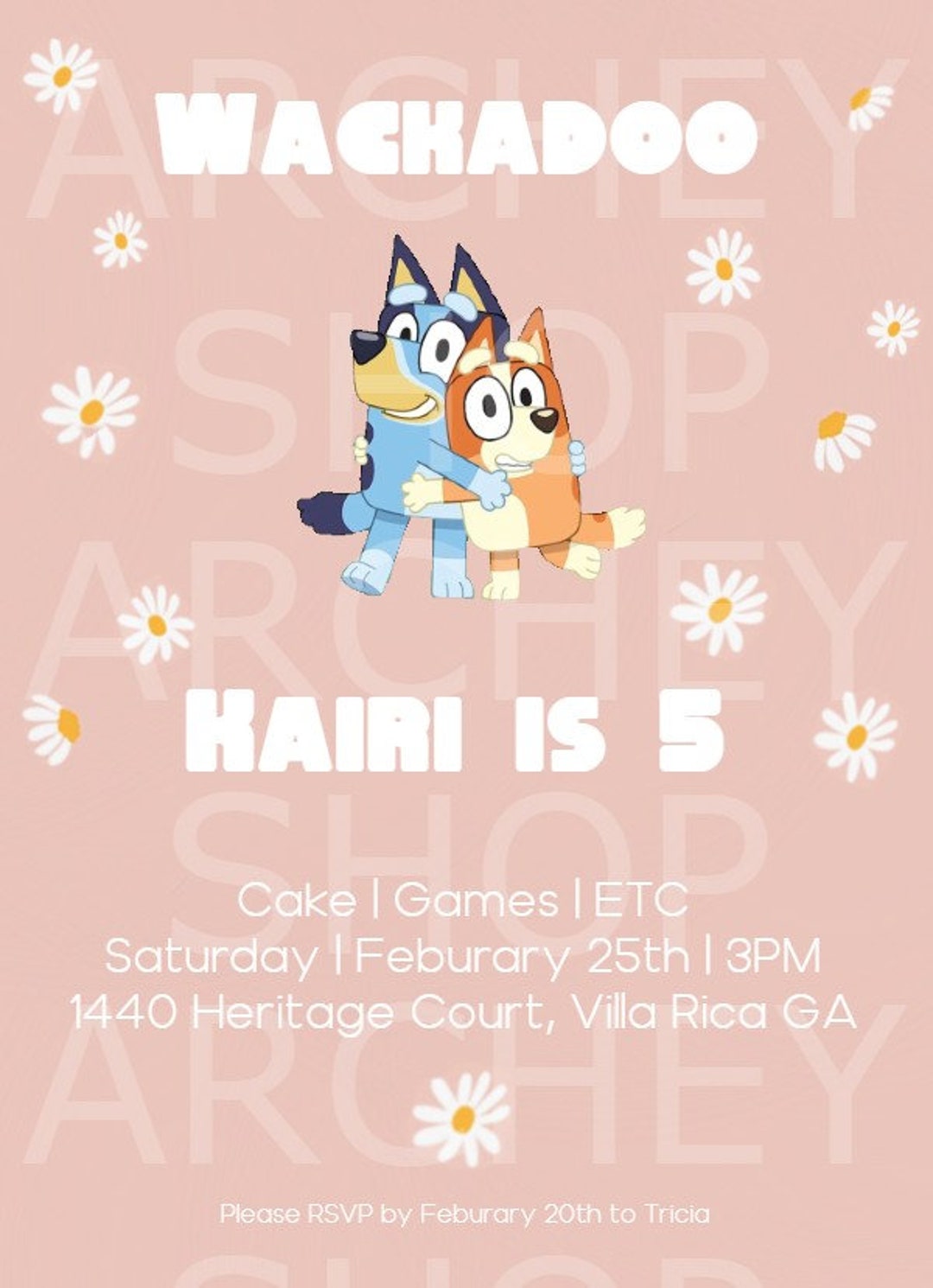 Printable Digital Personalized Bluey Flower Birthday Party Invitation ...