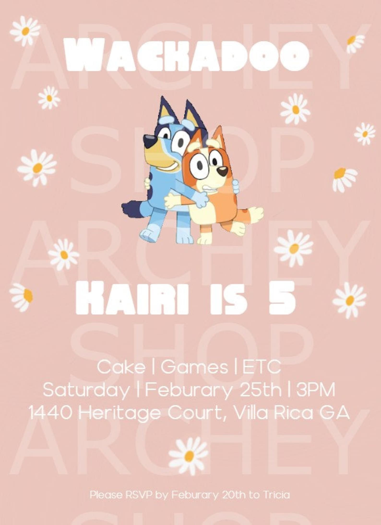 Printable Digital Personalized Bluey Flower Birthday Party Invitation ...