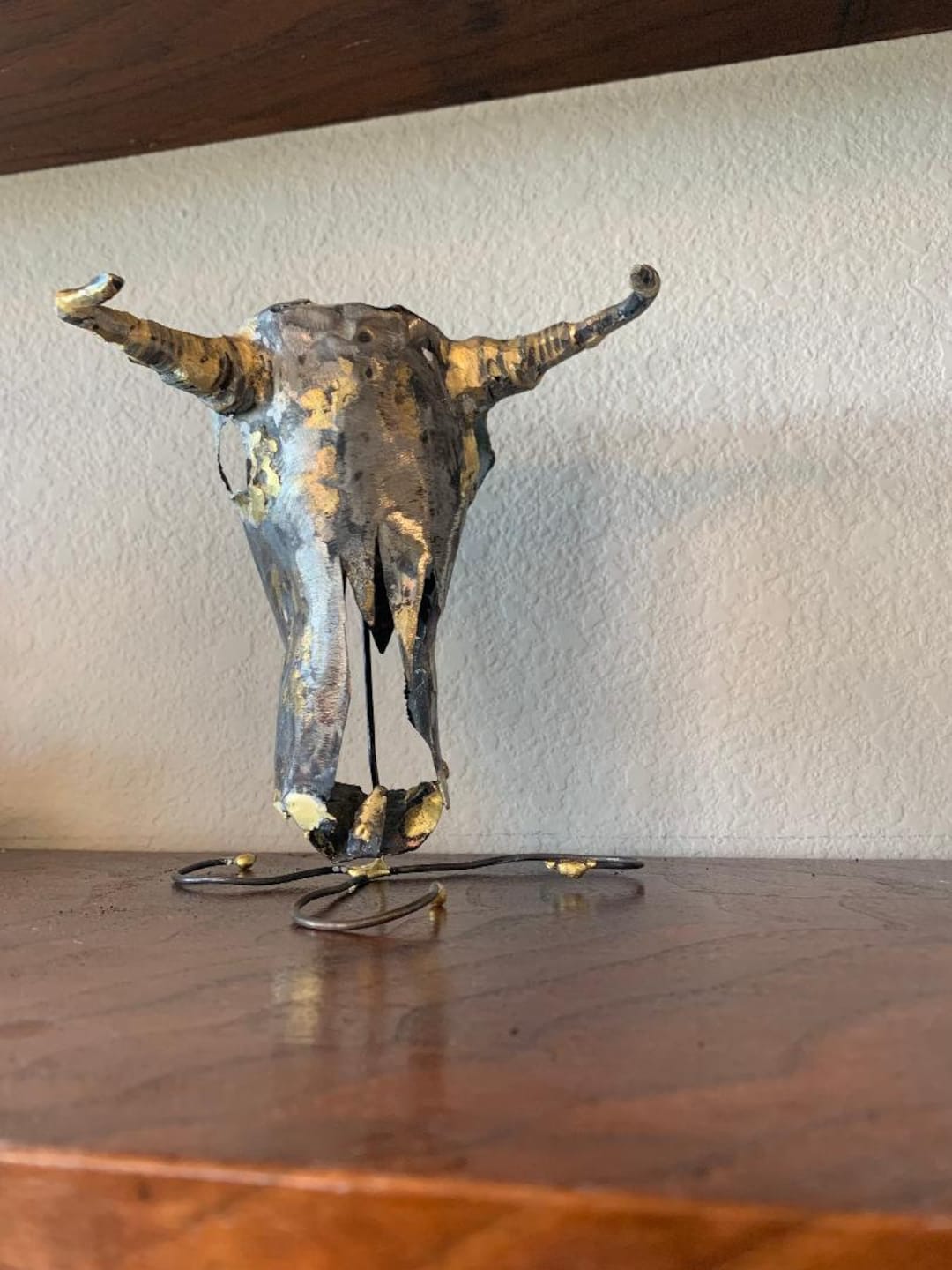 Brass Welded Steel Cow Skull Sculpture: Wall or Stand Decor - Etsy