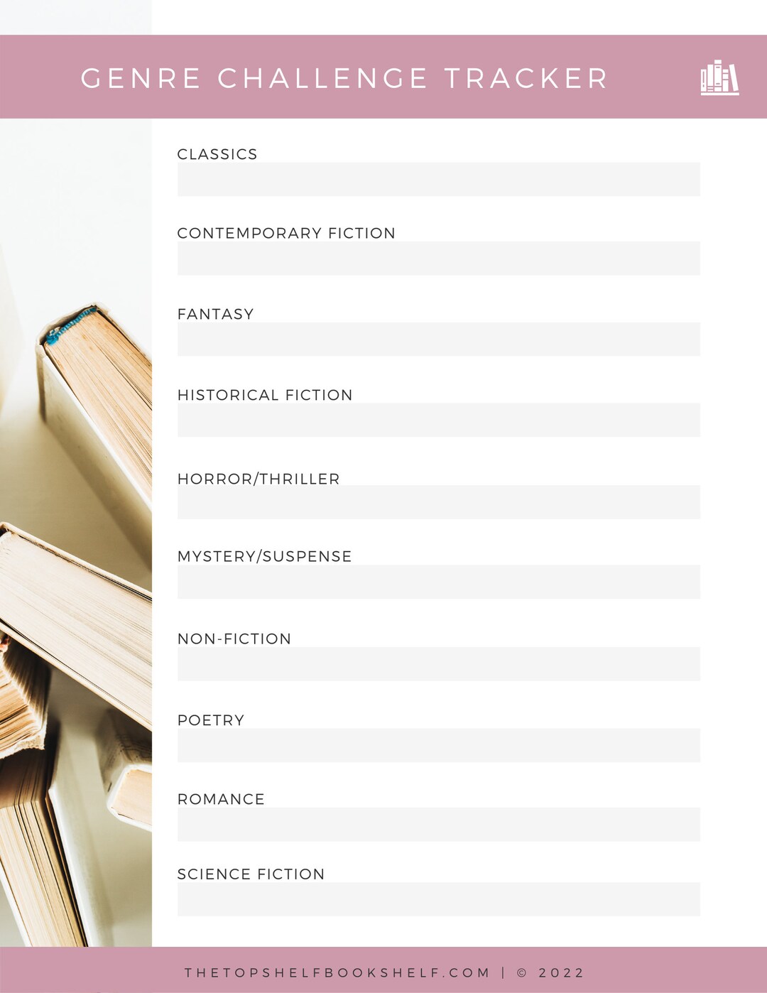 Genre Reading Challenge Tracker - Etsy