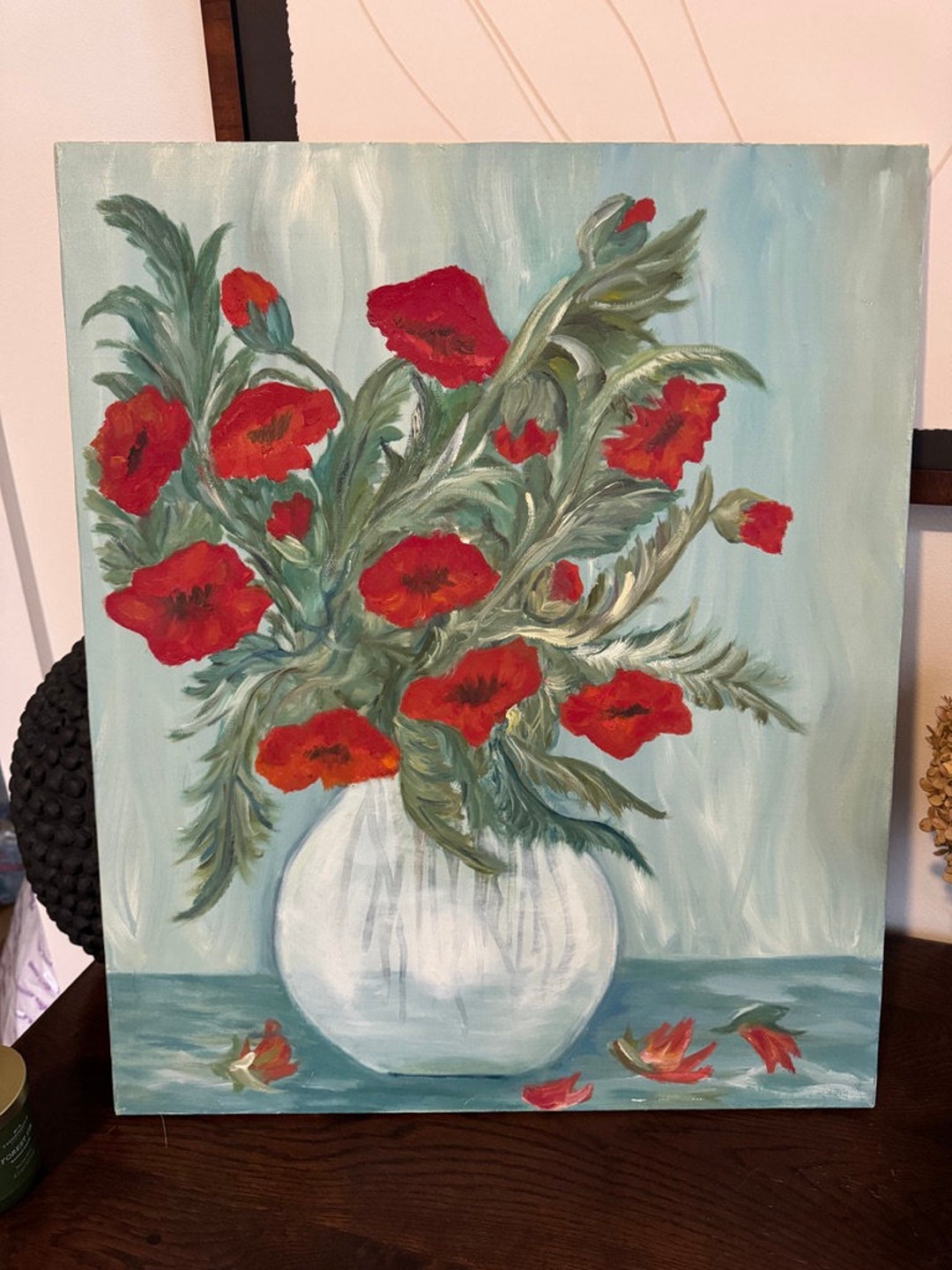 Antique Swedish Floral Poppy Painting: Original Unsigned Art - Etsy