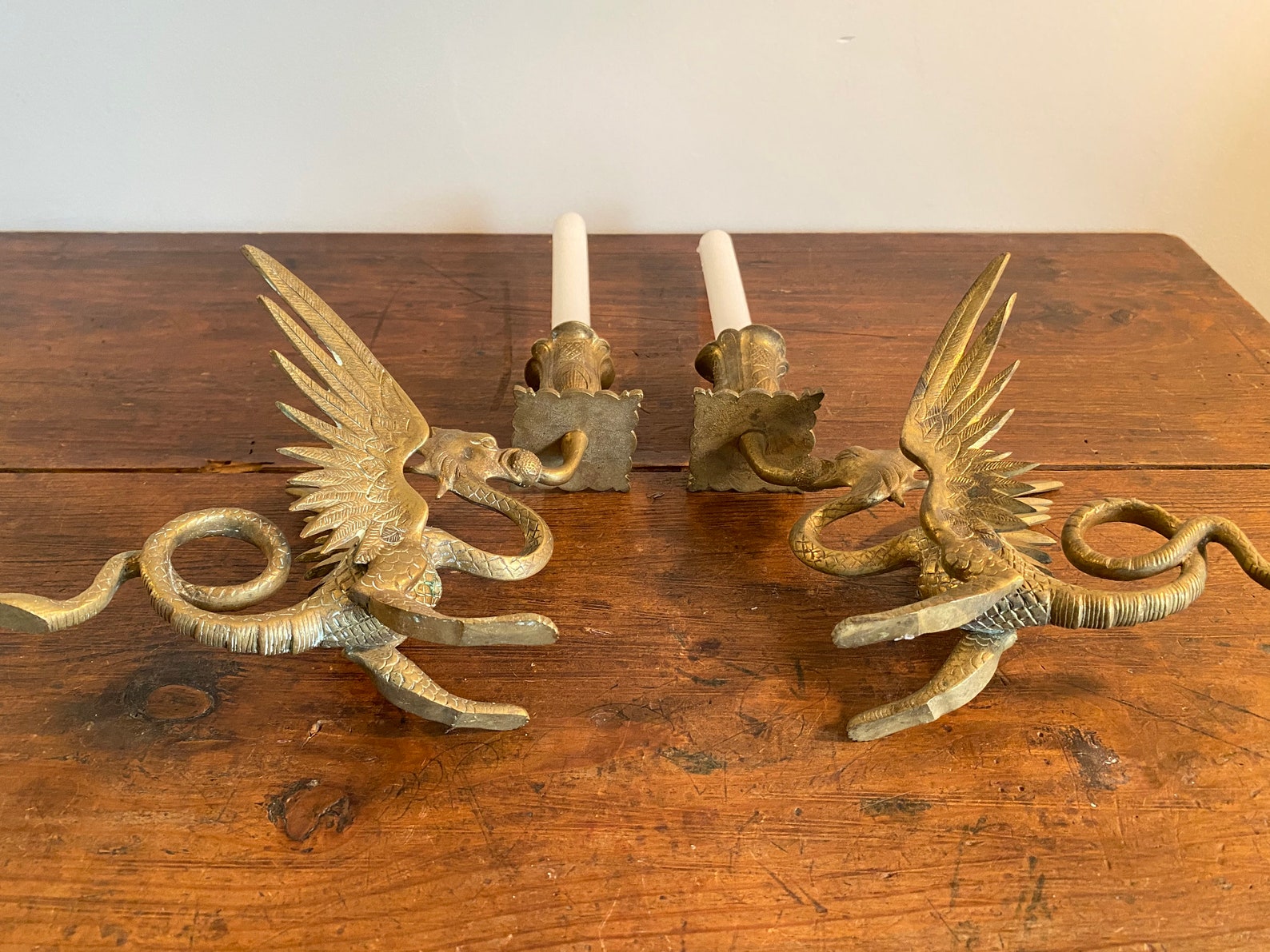 Vintage Brass Dragon Candlestick Holders - 1950s Mantel Decor Pair - Etsy