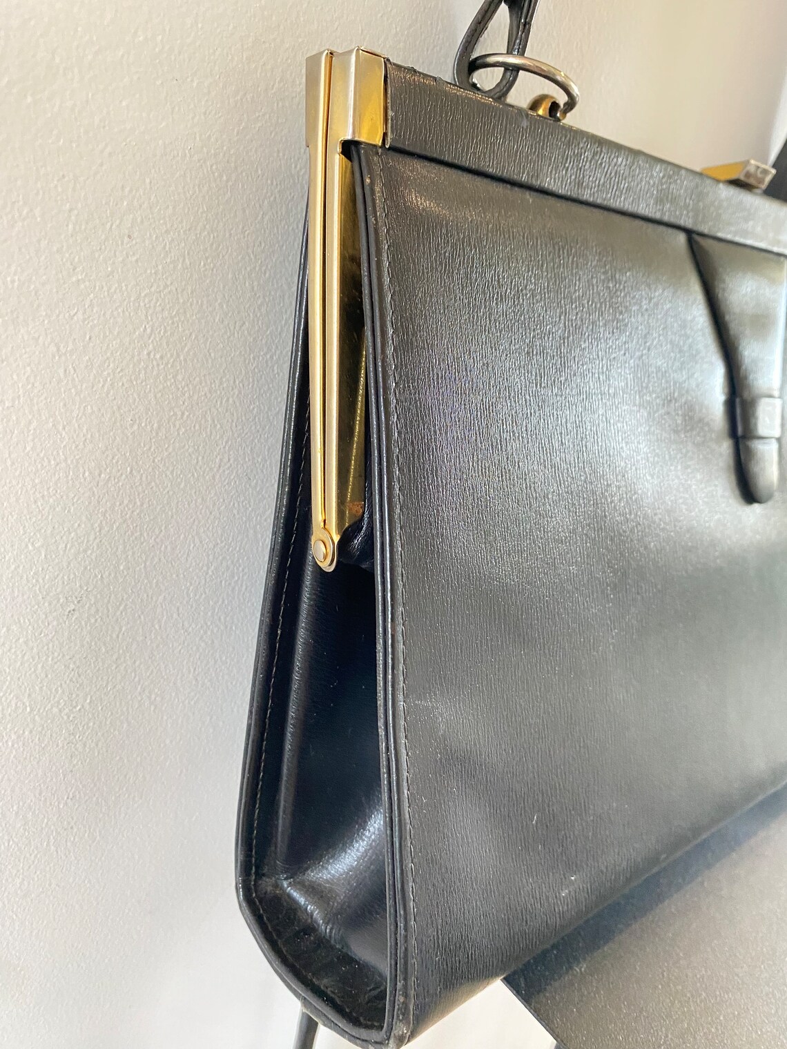 Very Chic Retro 50s Handbag in Black Leather. Made in France. - Etsy