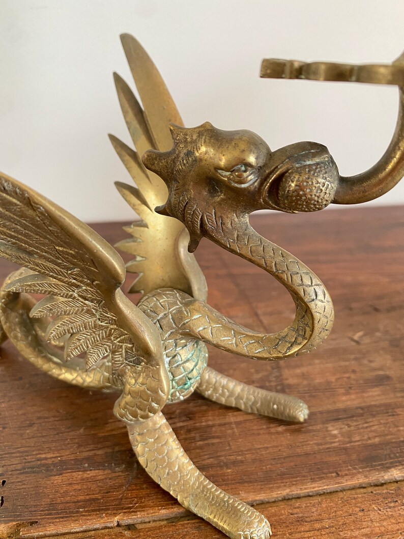 Vintage Brass Dragon Candlestick Holders - 1950s Mantel Decor Pair - Etsy