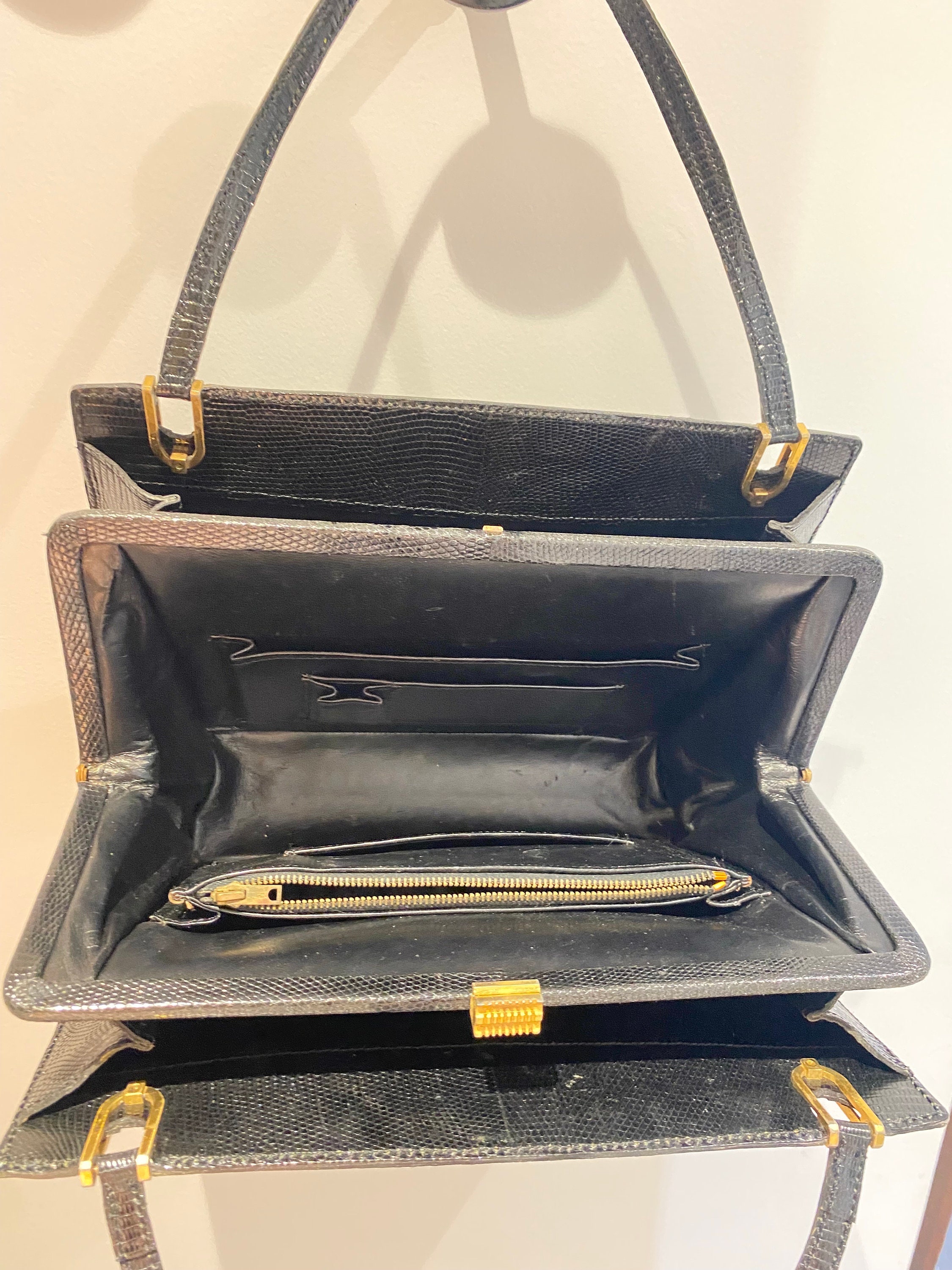 Retro 50s Handbag in Black Leather. Made in France - Etsy