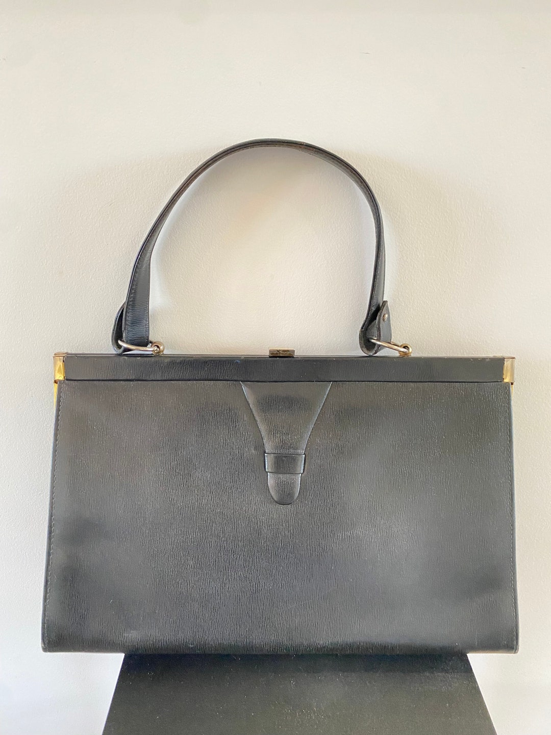 Very Chic Retro 50s Handbag in Black Leather. Made in France. - Etsy