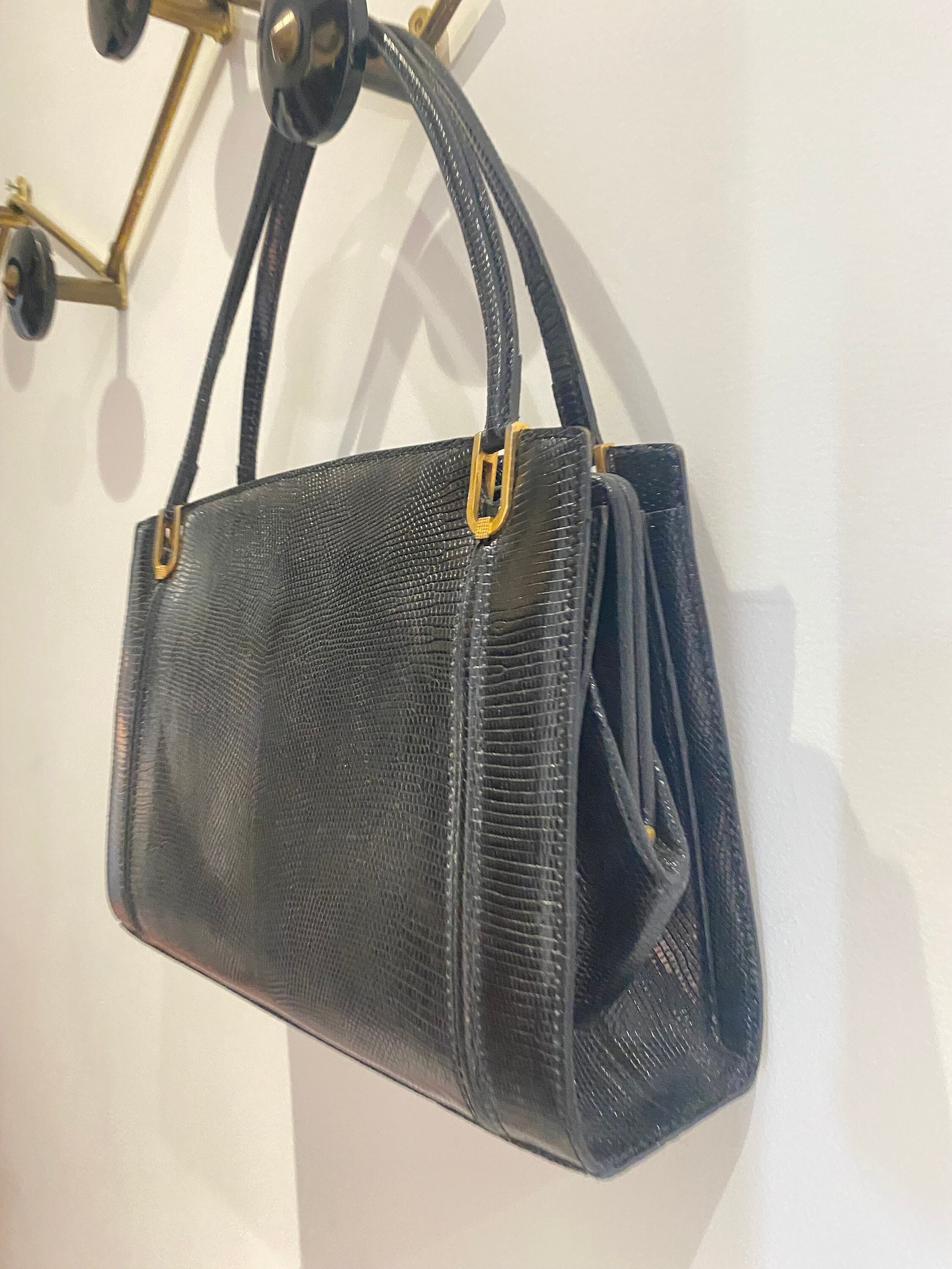 Retro 50s Handbag in Black Leather. Made in France - Etsy