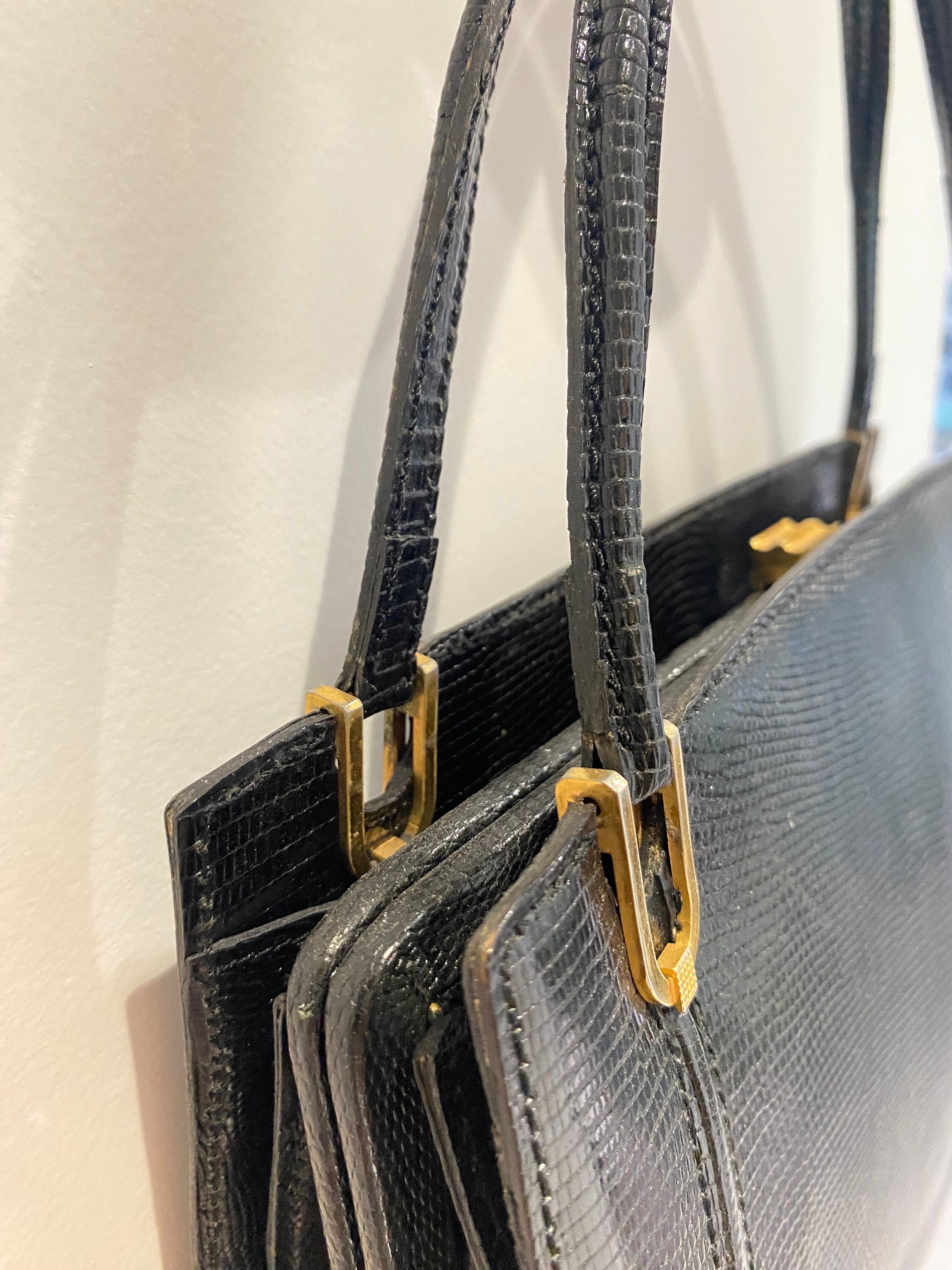 Retro 50s Handbag in Black Leather. Made in France - Etsy