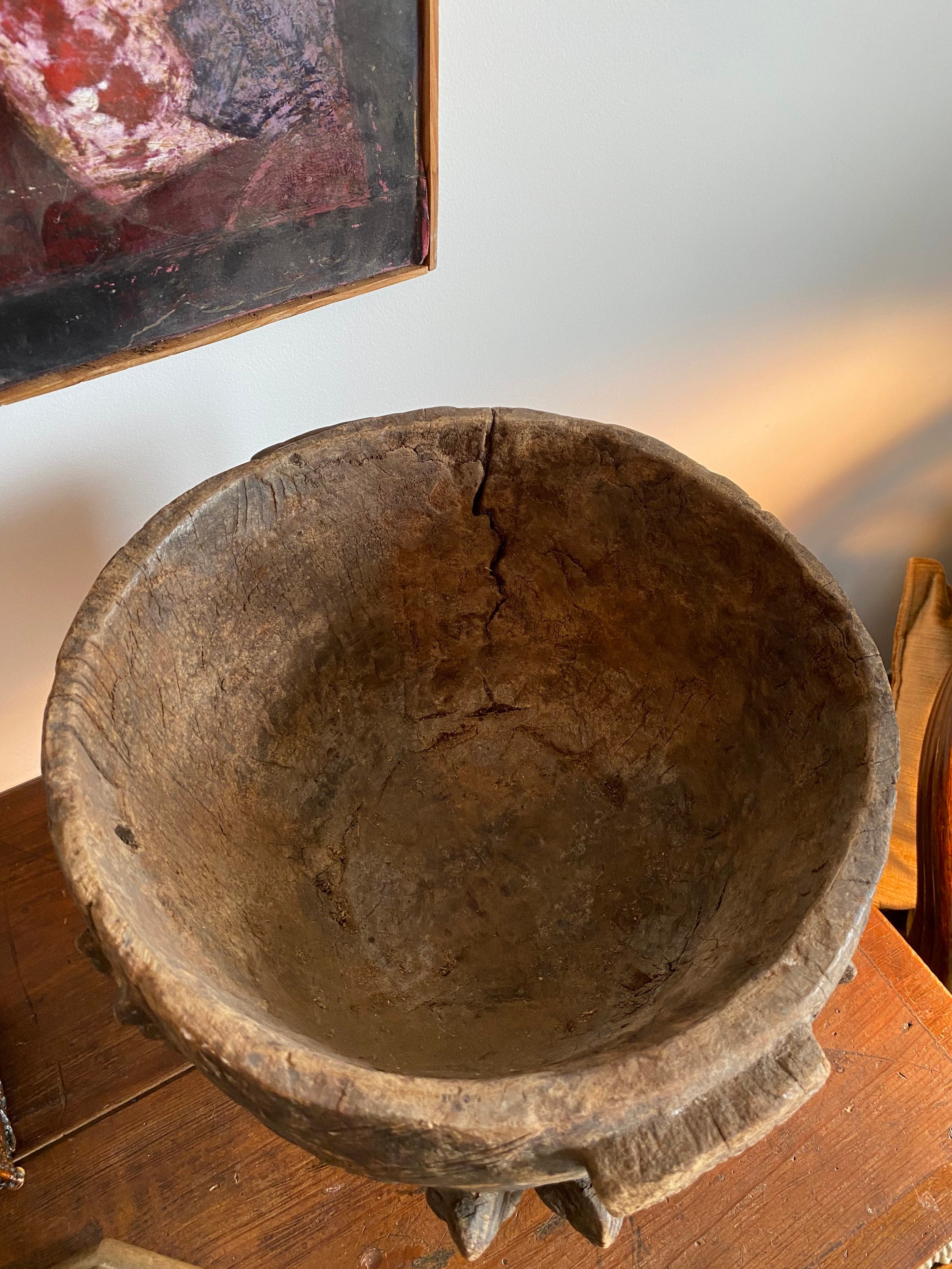 ANTIQUE AFRICAN VESSEL in Wood Hand Sculpted Vessel Handmade Wood ...